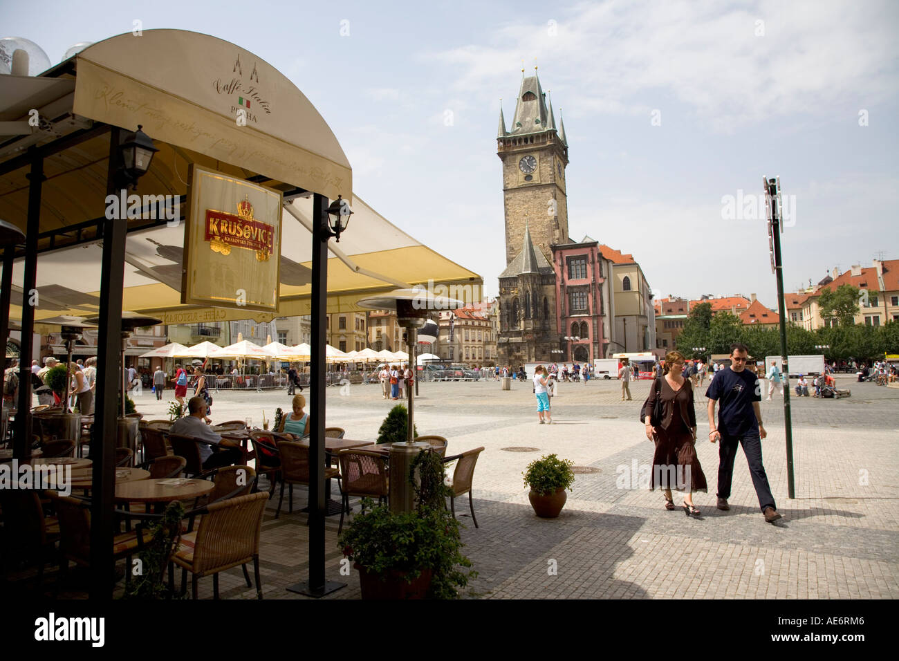 Cafe Italia, Old Town Hall Tower, Old Town Square, Prague Stock Photo - Alamy