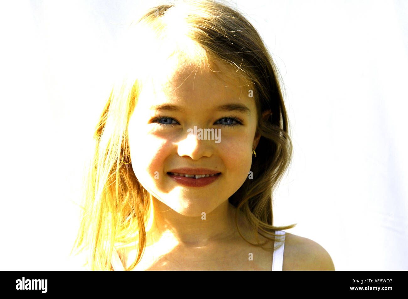 portrait beautiful young girl six years old caucasian portrait face ...