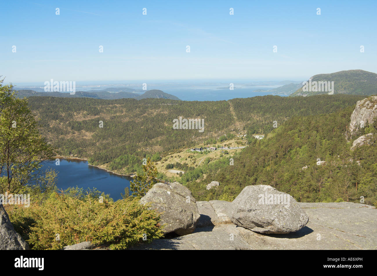 The view to Stavanger from a mountain path Forsand Norway Stock Photo ...