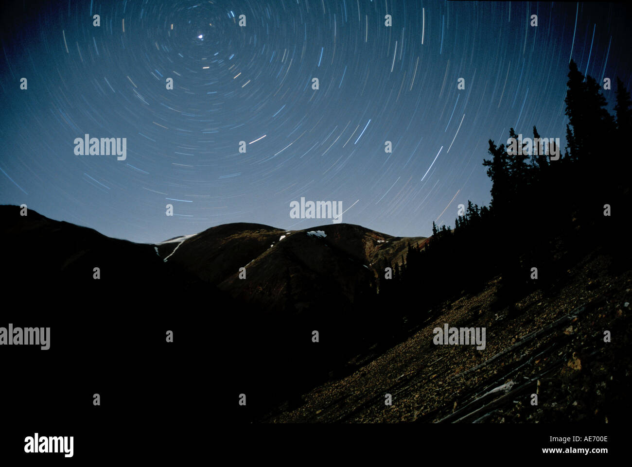 Northern sky star trails over Colorado Rocky Mountains Stock Photo - Alamy
