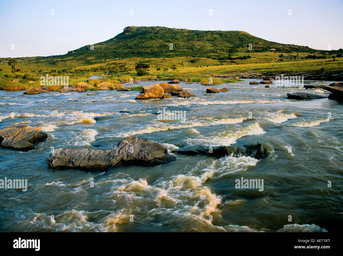 Isandlwana Mountain from Buffalo River site of 1879 battle in Anglo ...