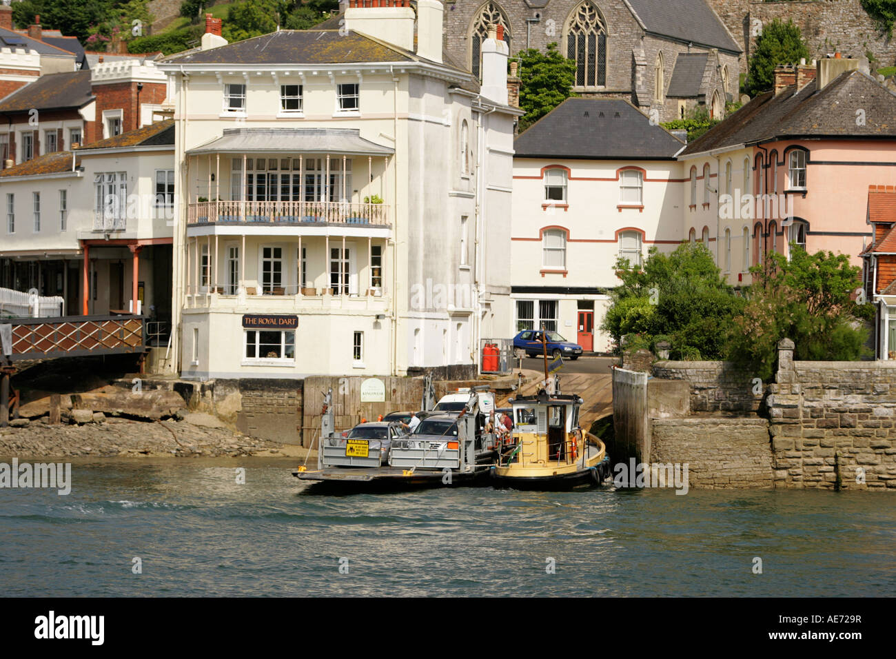 Kingswear car ferry heading across the river Dart to the town Dartmouth ...