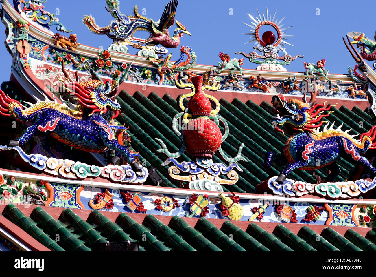 Hong San Chinese Buddhist Temple Roof Detail, Kuching, Sarawak, Borneo ...