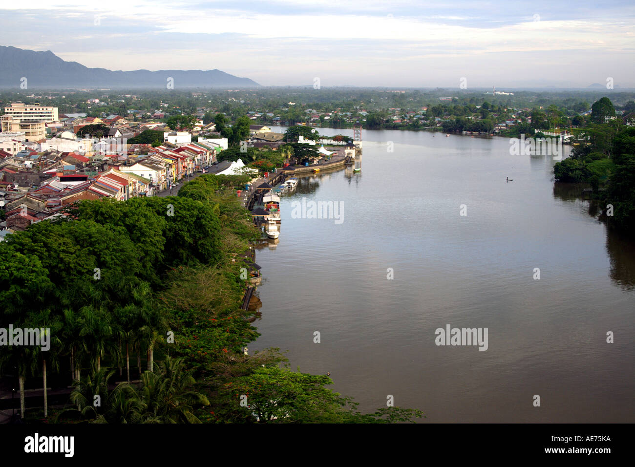 Sky Cityscape Old Kuching Buildings and the Sungai Sarawak River ...