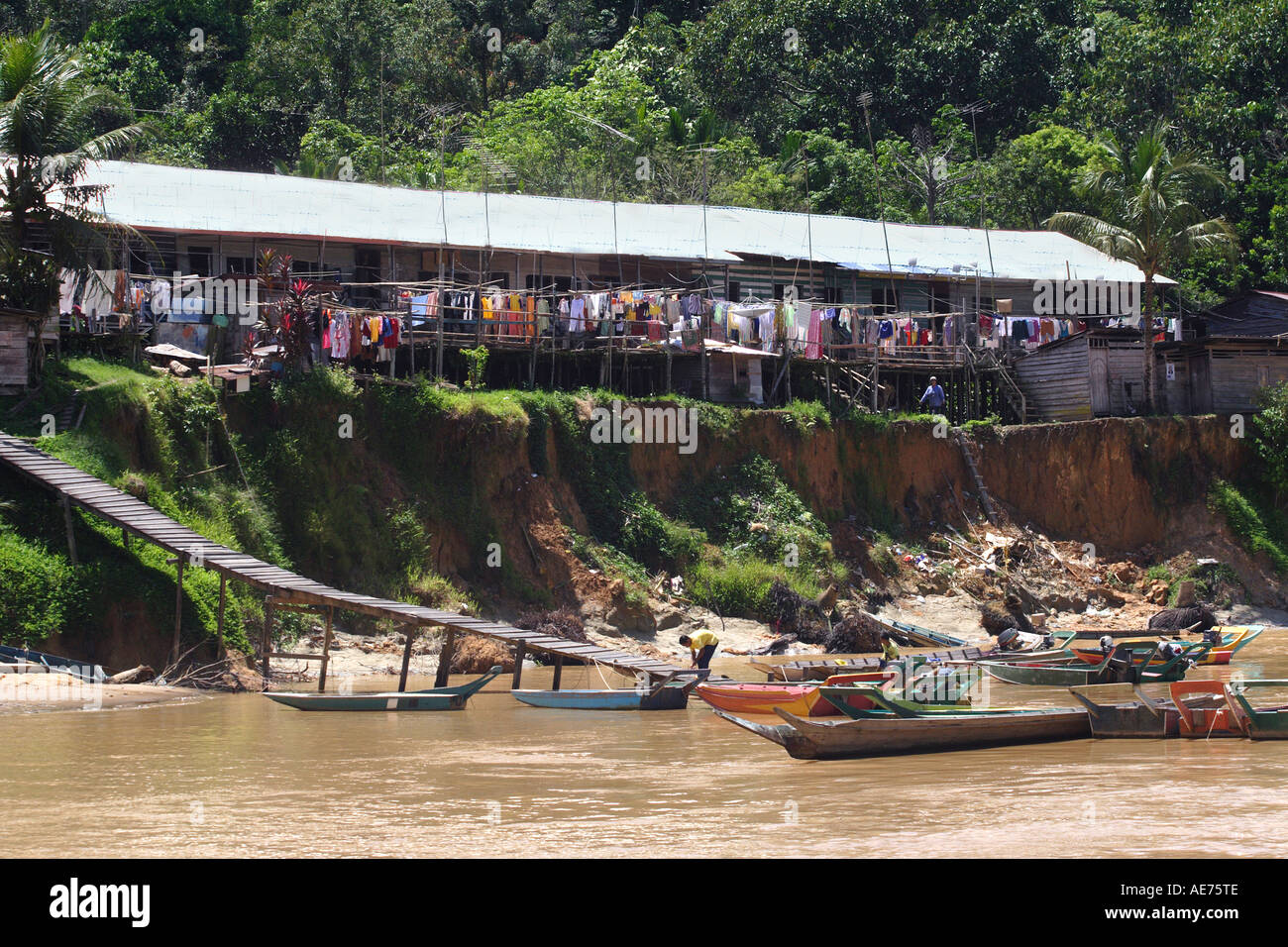 Iban Longhouse Along the Batang Rajang River Between Sibu and Kapit ...