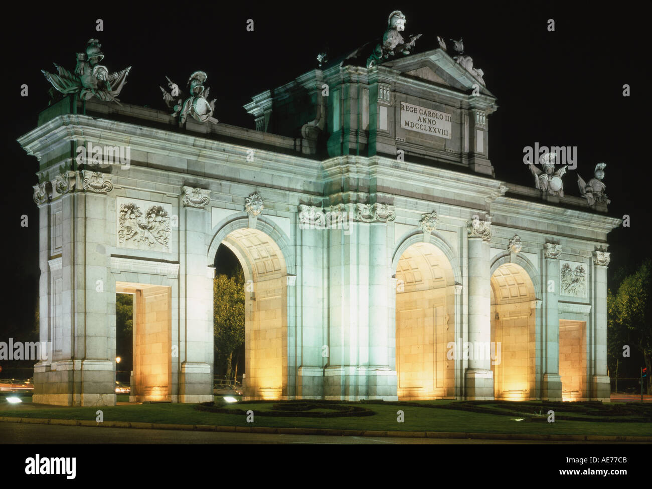 Alcala Arch at night Madrid Spain by Steven Dusk Stock Photo - Alamy