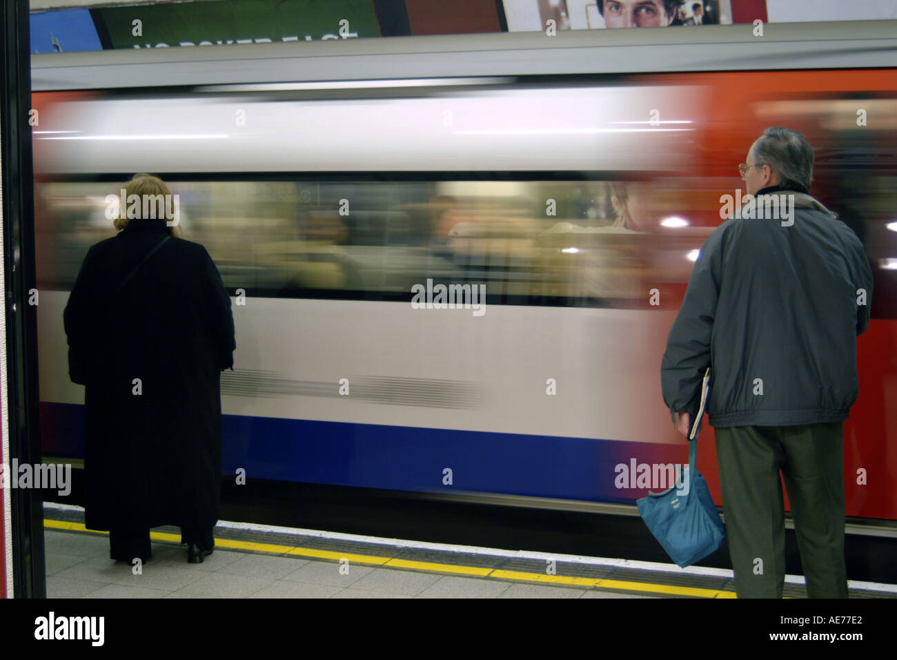 England London Tube train coming into Leicester Square station Stock ...