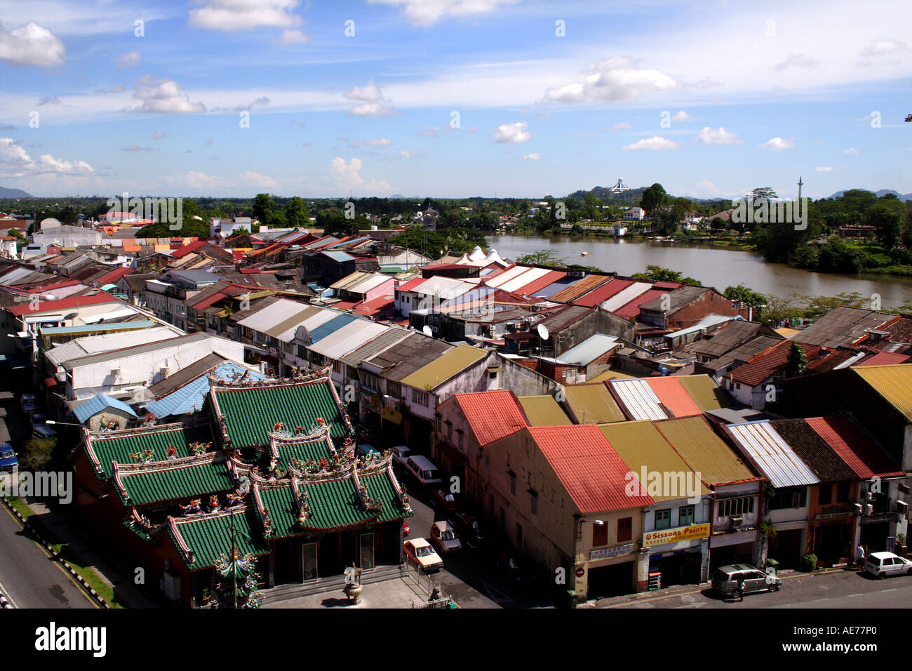 Sky Cityscape Old Kuching Buildings and the Sungai Sarawak River ...