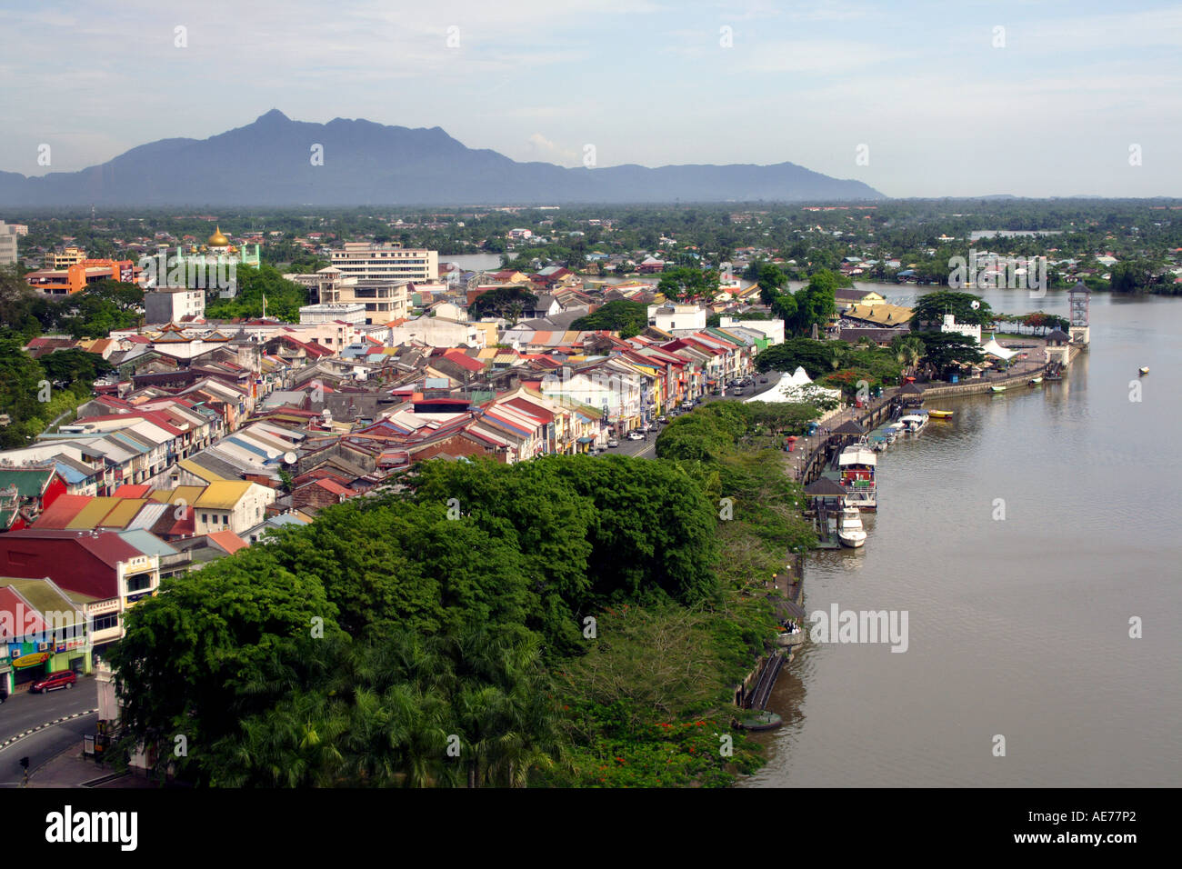 Sky Cityscape Old Kuching Buildings and the Sungai Sarawak River ...
