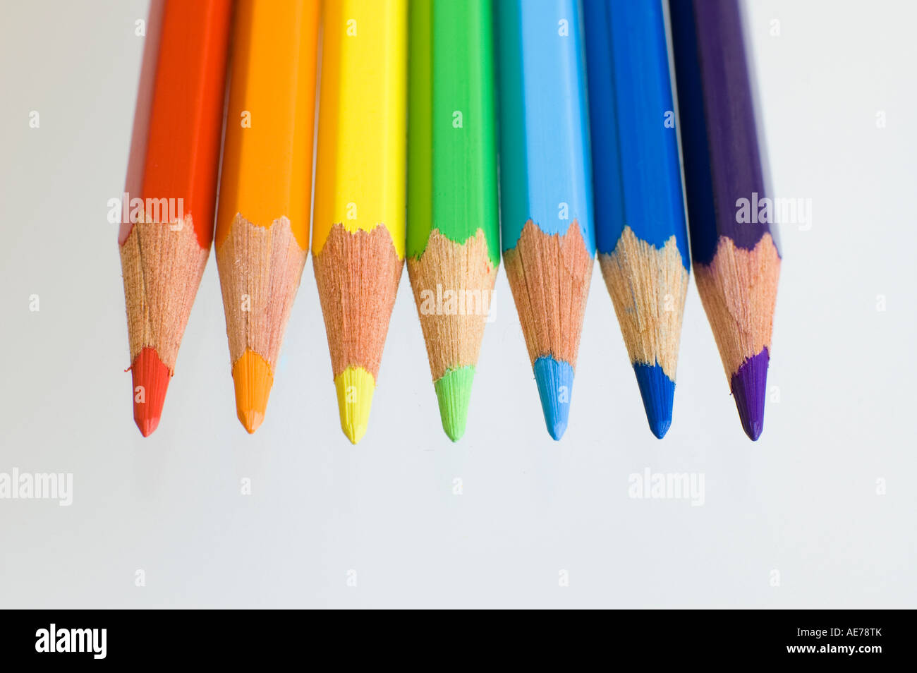 close up row of new colourfull crayons in rainbow colours Stock Photo ...