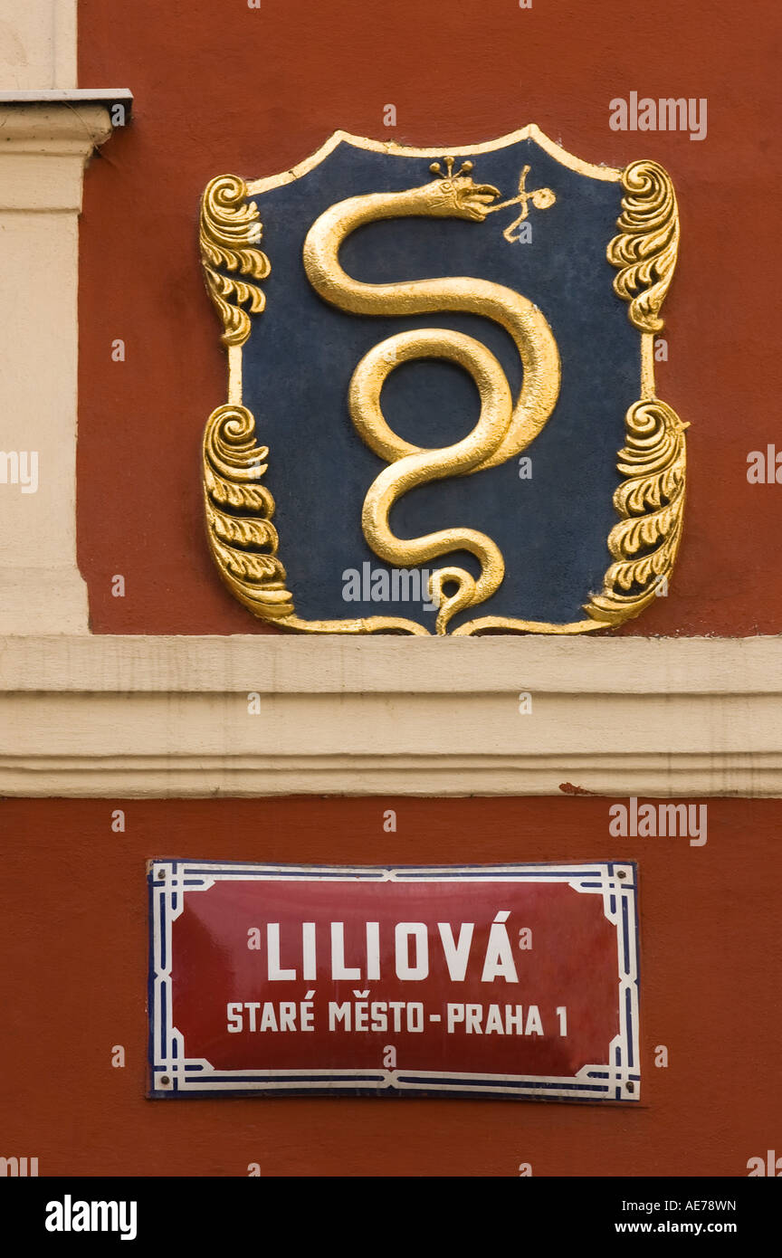 house sign At the Golden Snake street sign Liliova street Old Town ...