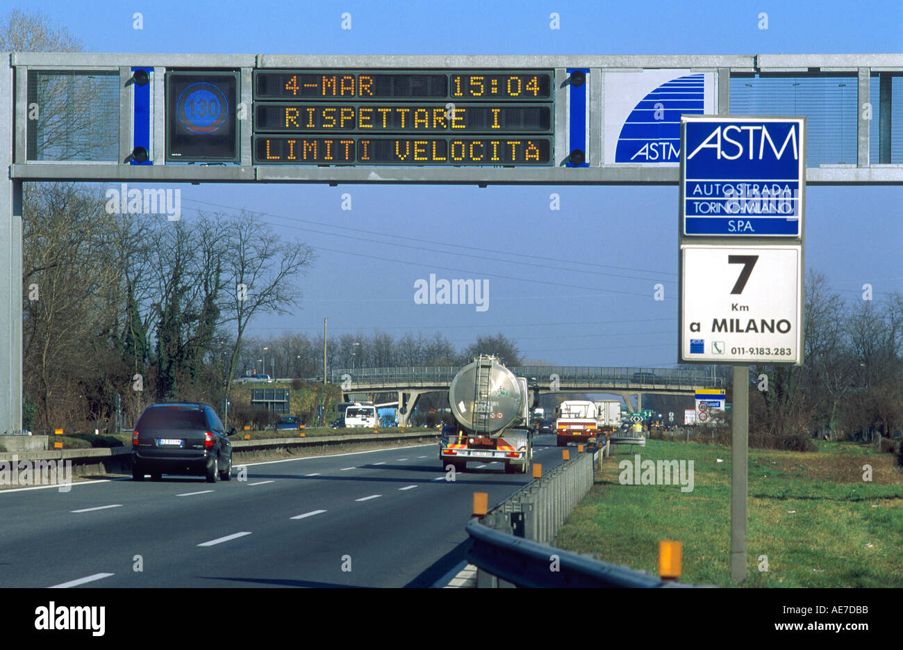 Speed limit signs change with conditions along Autostrada near Milan ...