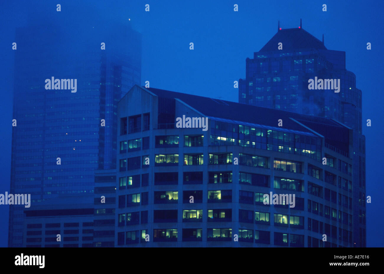 A rainy night city scene of Seattle Washington Stock Photo - Alamy