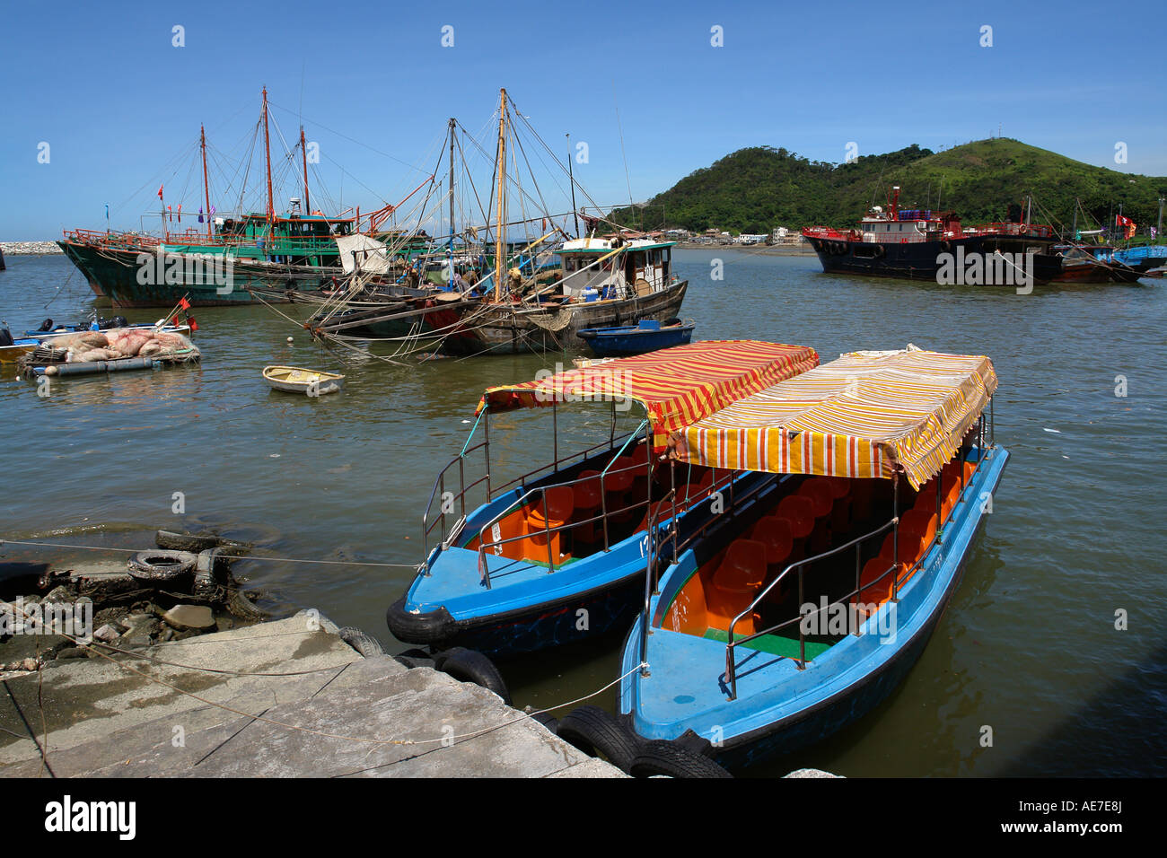 Fishing boats at harbour Tai O fishing village in Lantau island Hong ...