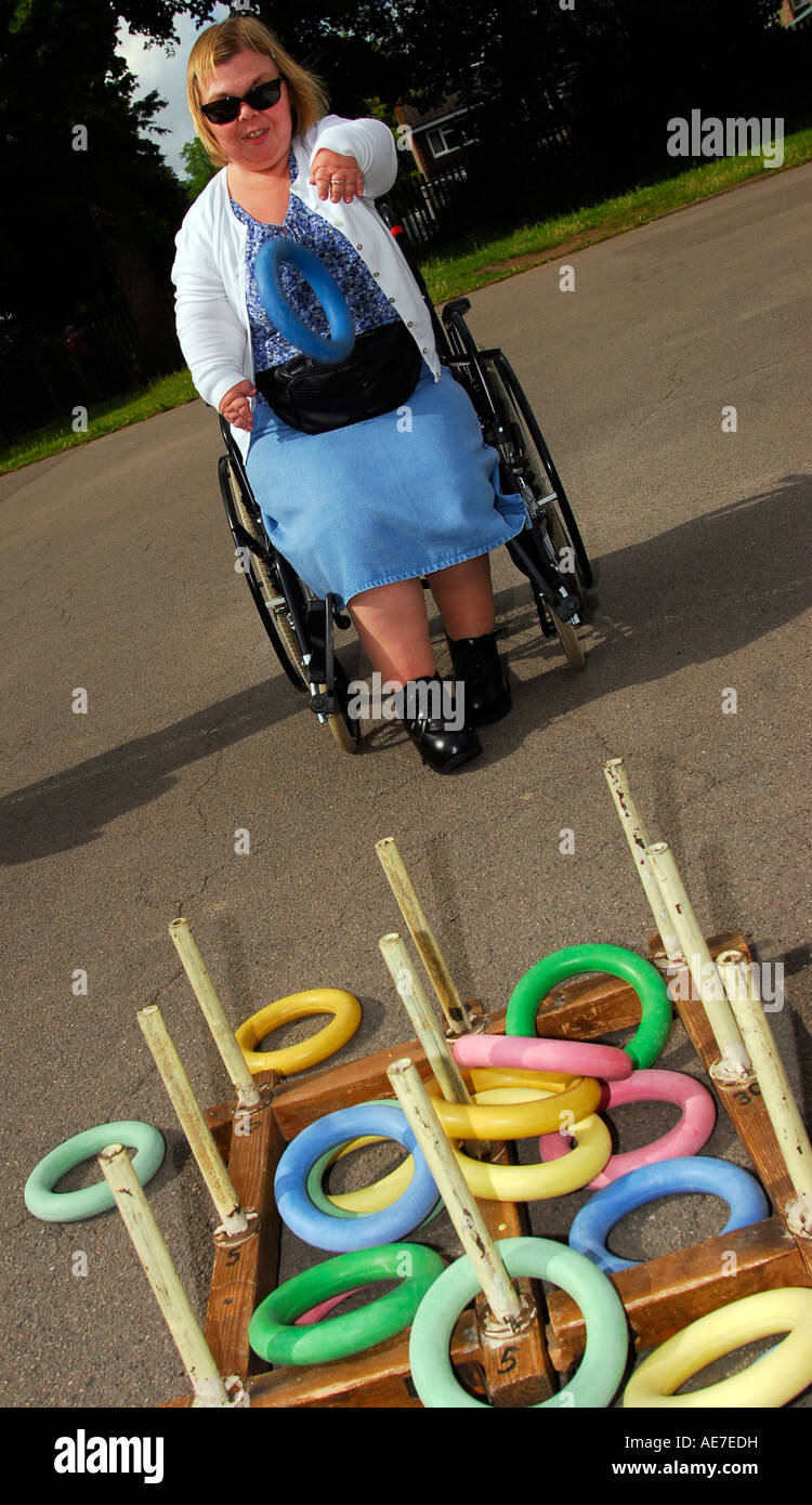 Disabled woman taking part in a disabled sports day, Middlesex, UK ...