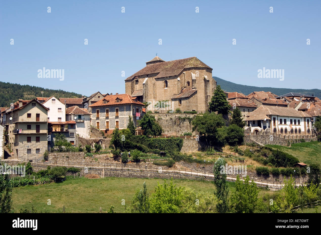 Spain Aragon Echo and Anso Valley Anso Village on a Hilltop Stock Photo ...