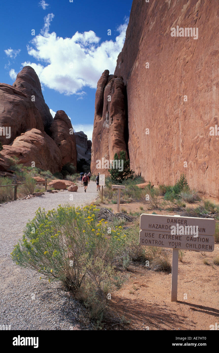Arches National Park UT Landscape Arch Trail warning sign Sandstone ...
