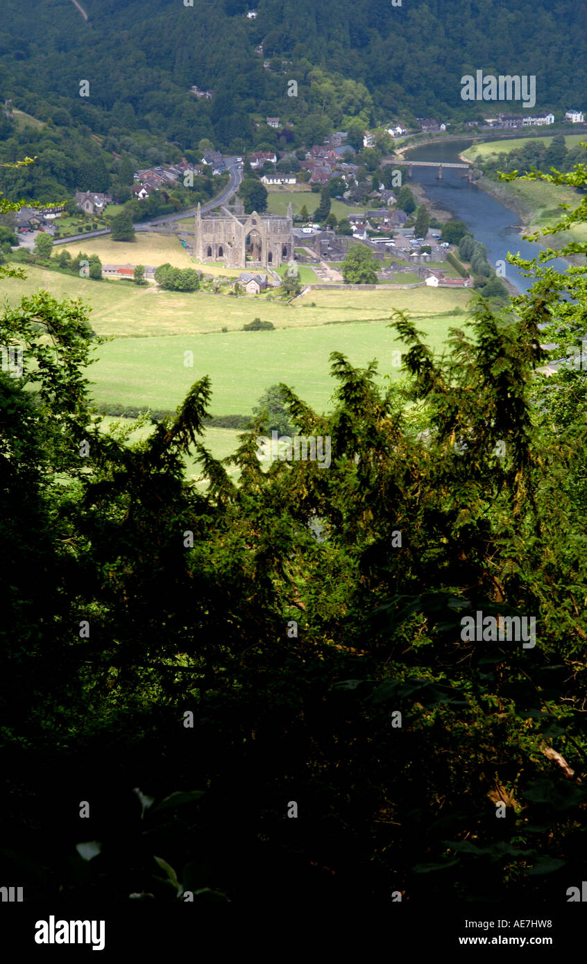 View of Tintern Abbey in lower Wye Valley Monmouthshire South East ...