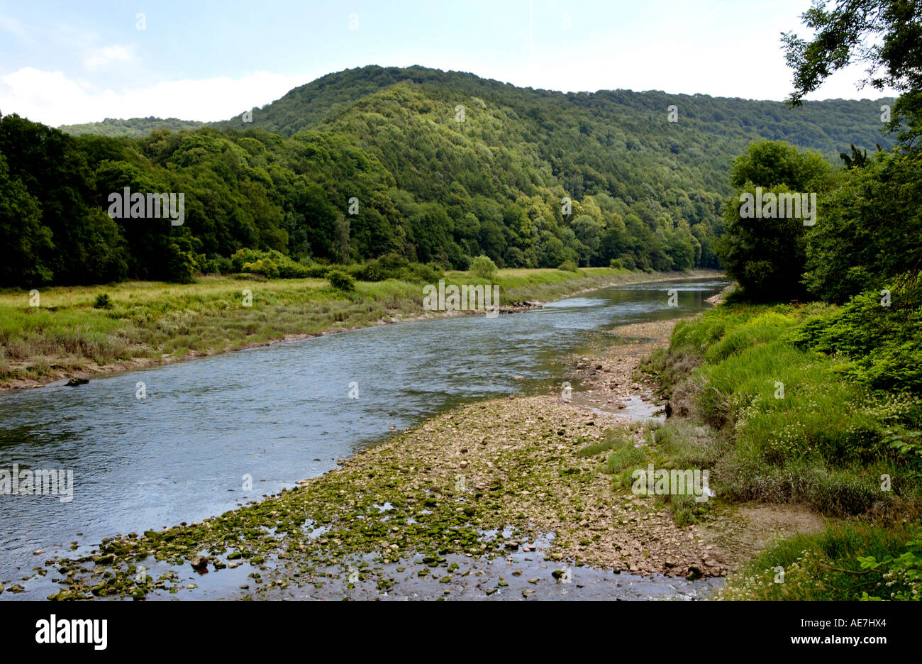 Tidal section of River Wye at Tintern in the lower Wye Valley ...
