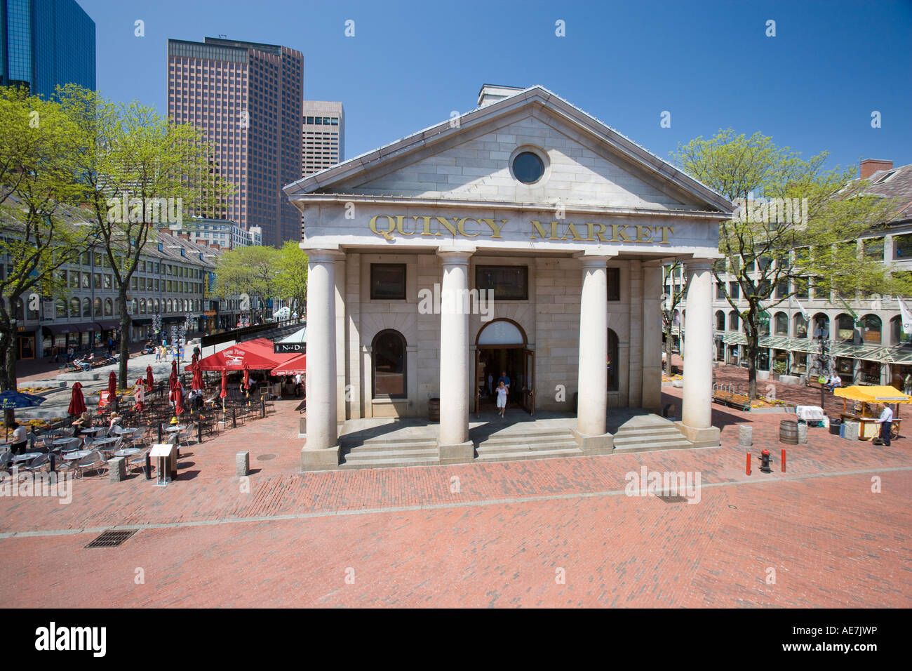 USA Boston Massachusetts Quincy market with Boston skyline behind Stock ...