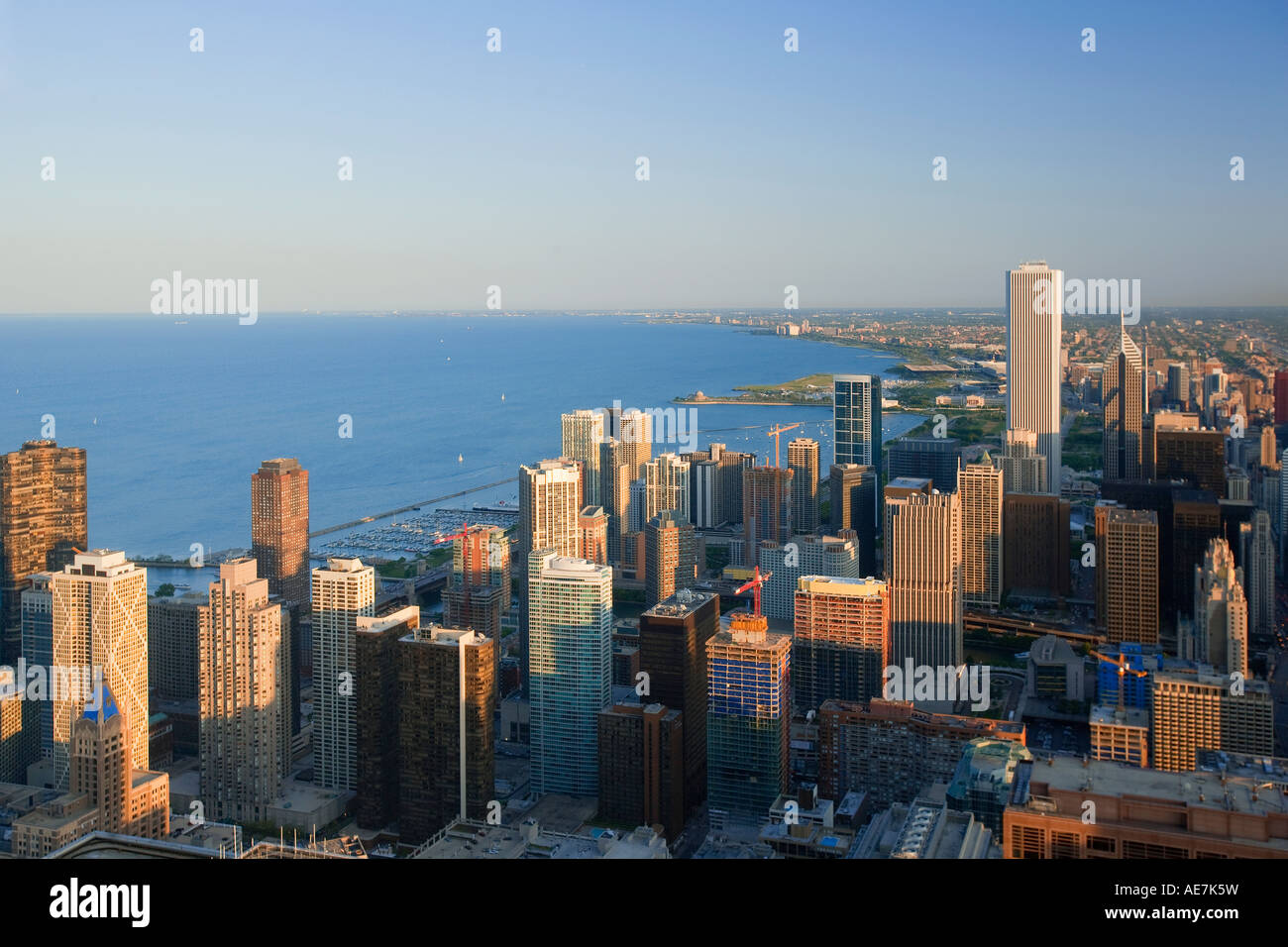 USA Illinois view of Chicago and lake Michigan from the John Hancock ...
