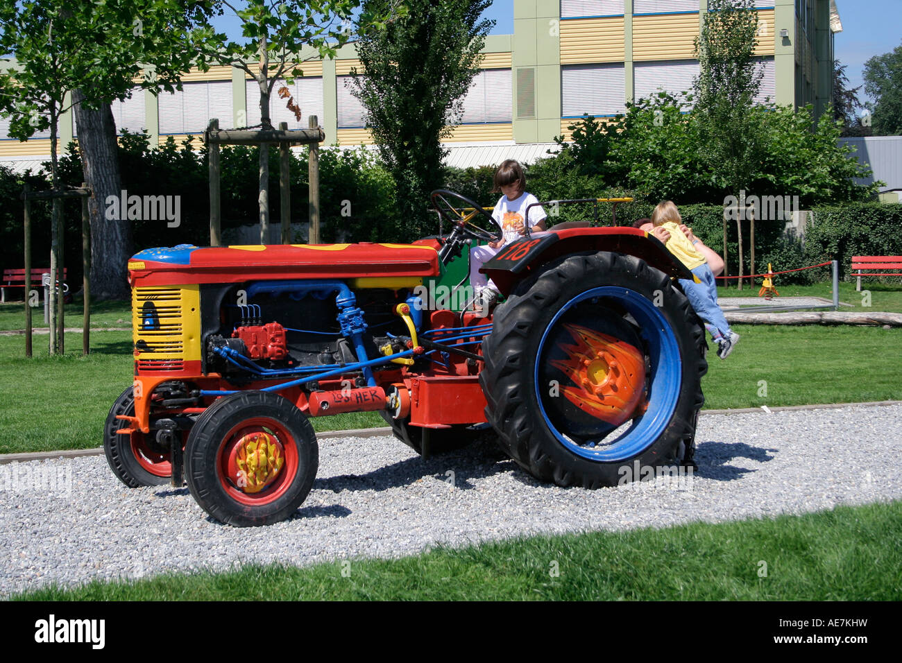 coloured tractor on the children's playground in the sea promenade sea ...