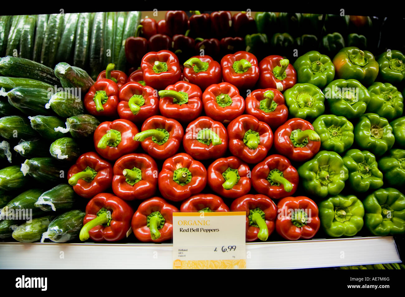Sweet Red Peppers on the supermarket Shelf Stock Photo - Alamy