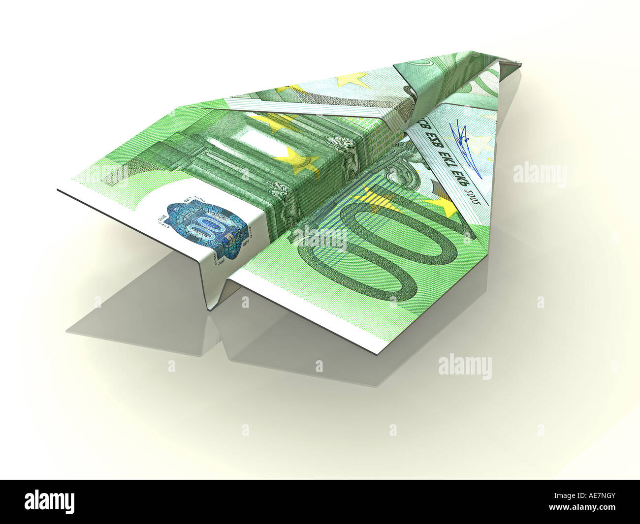 3d concept illustration of folded Euro note in a shape of paper ...
