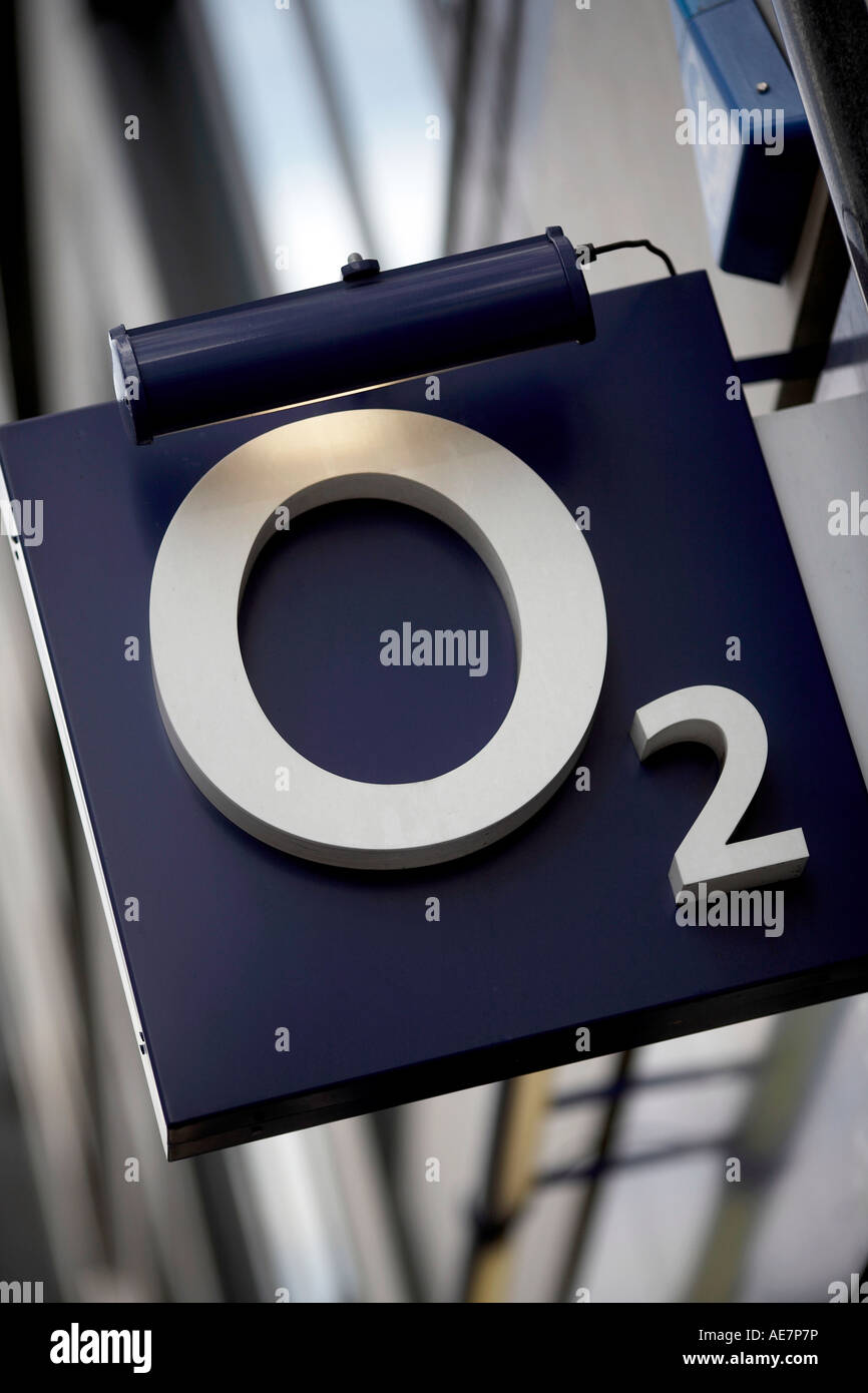 An O2 mobile phone shop sign in central London United Kingdom Stock ...