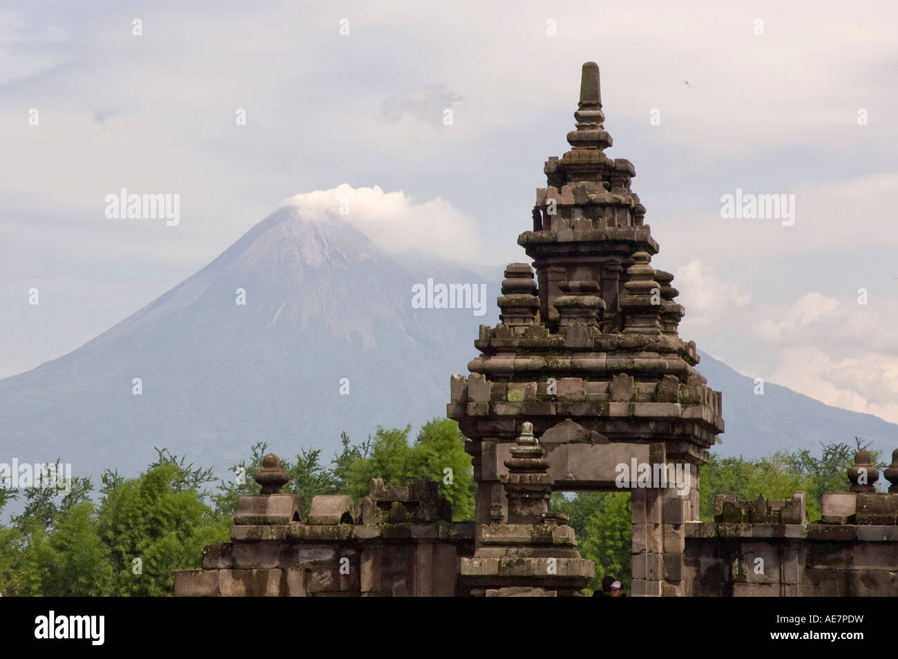 At the Candi Prambanan Gunung Merapi in the background Stock Photo - Alamy