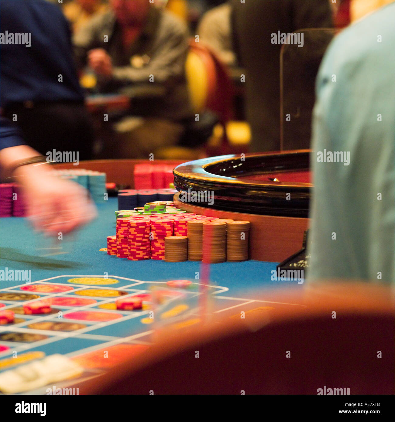 Las Vegas casino Roulette wheel placing bets No model release required ...