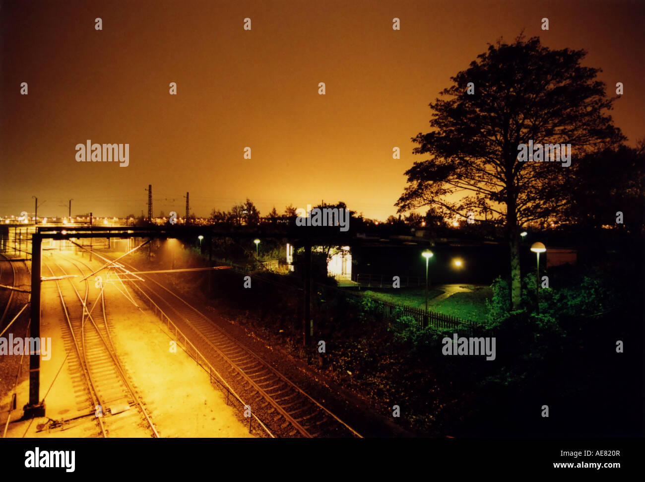 Train tracks in the night, Sydhavn Copenhagen Denmark 2004 Stock Photo ...