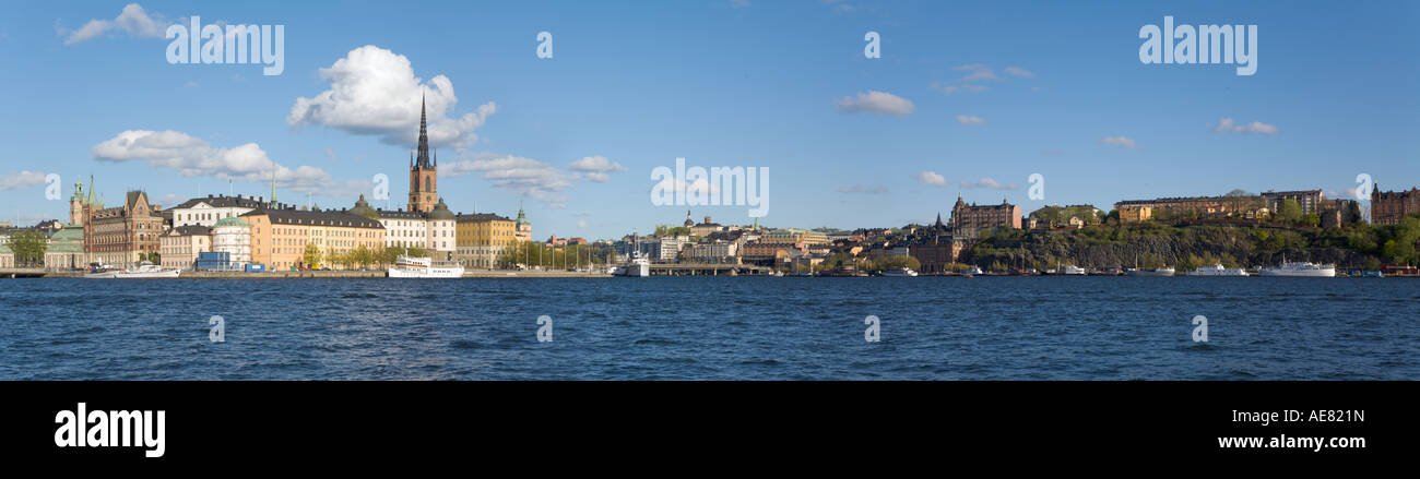 Panoramic view of the islands of Gamla Stan on the left hand side with ...