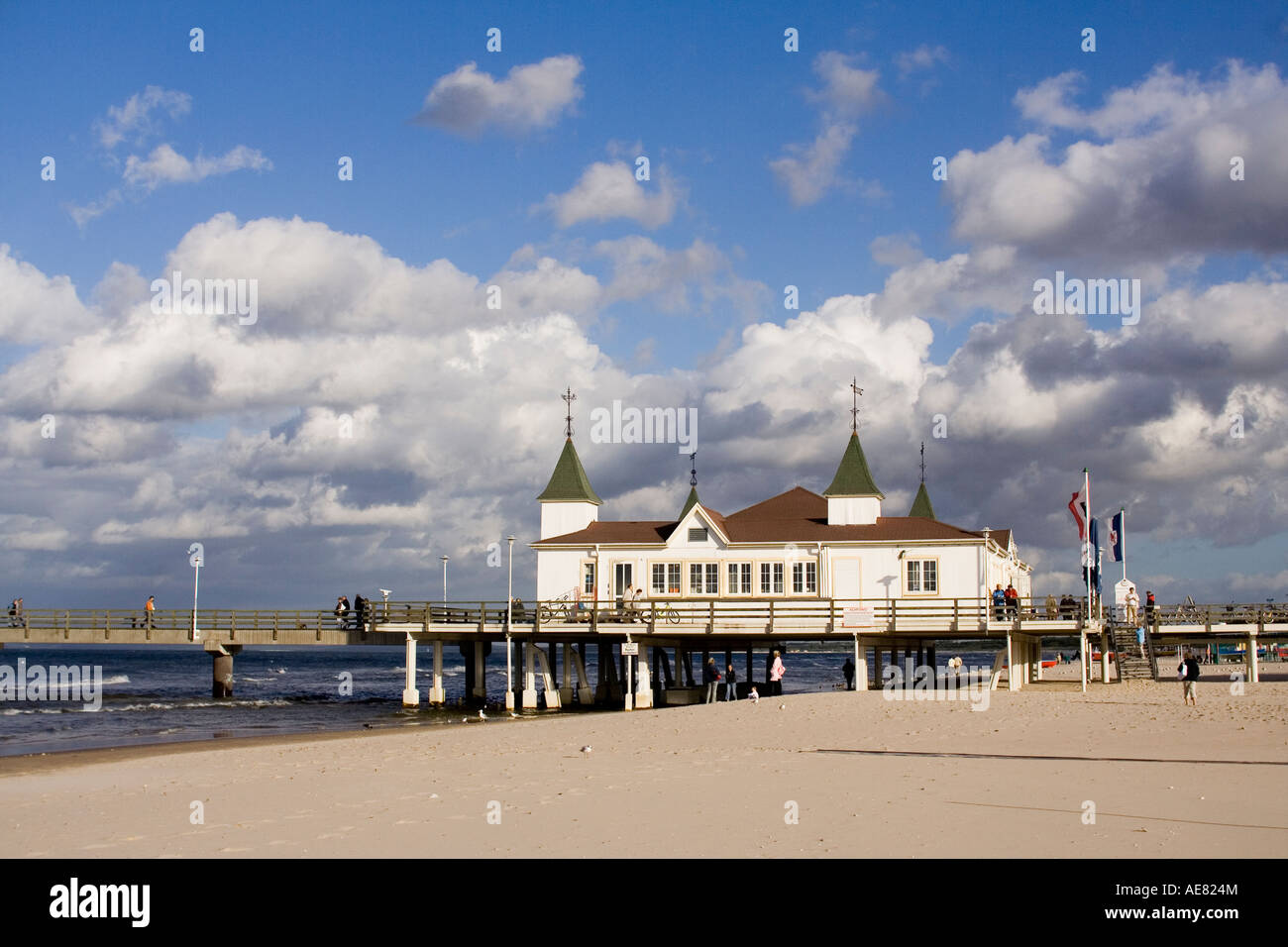 pier at the baltic sea in the town ahlbeck on the island usedom in ...