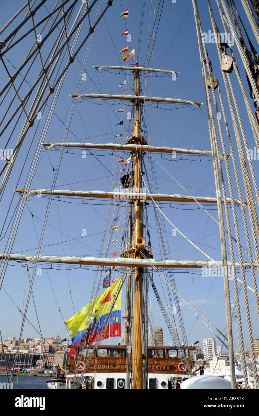 Masts and ropes on Guayas tall ship Stock Photo - Alamy