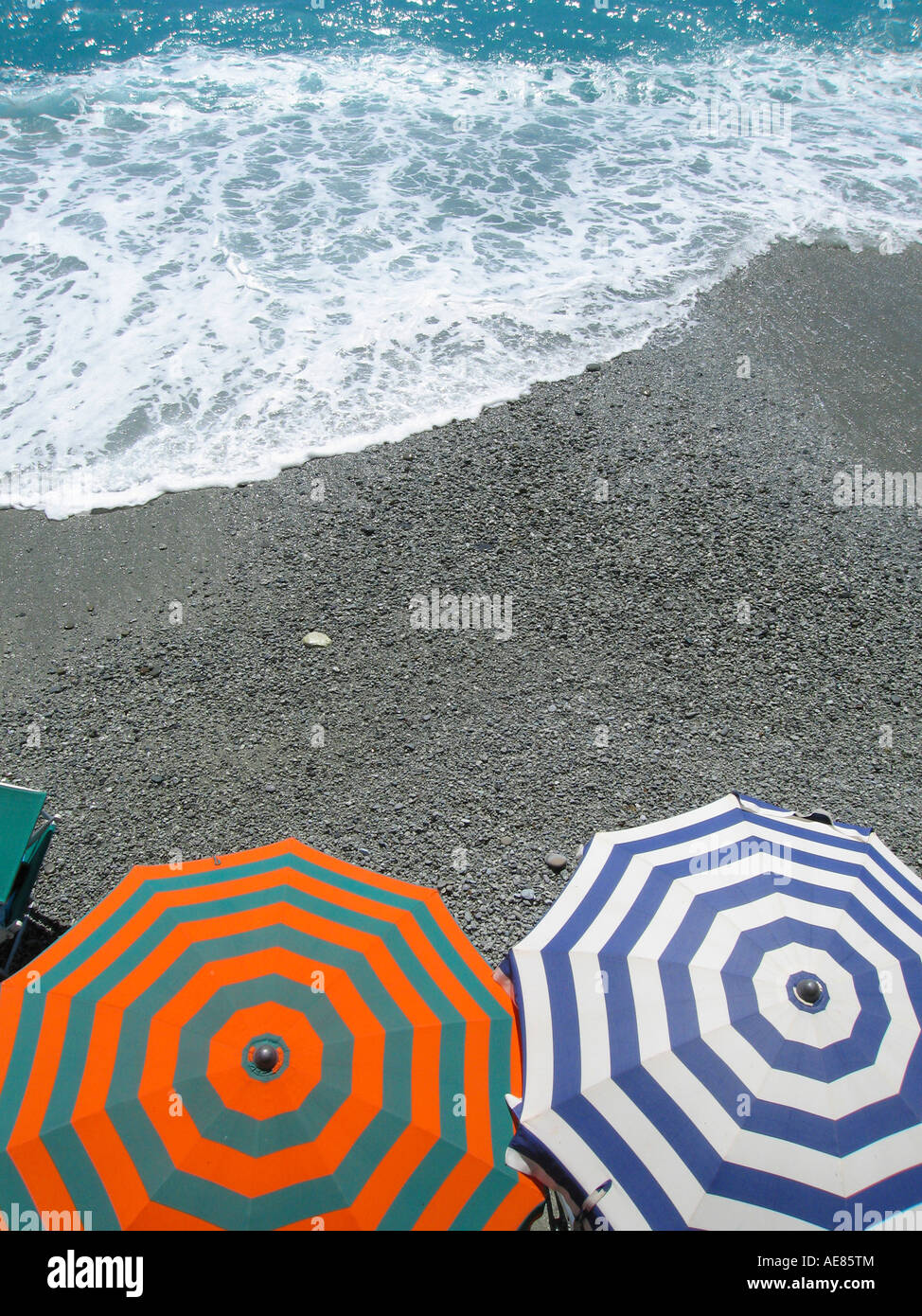 Graphic colorful beach umbrellas Cinque Terre Italy Stock Photo - Alamy