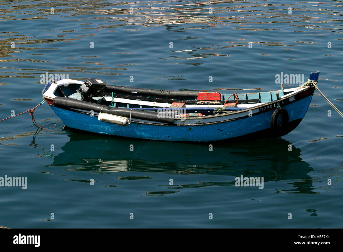 Small fishing dingy in the harbour at Cascais, near Lisbon, Portugal ...
