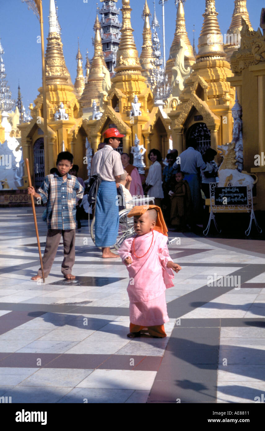 Burma child nun at the Shwedagon Pagoda Yangon burma myanmar Stock ...