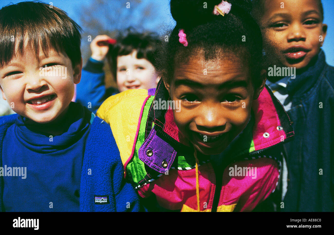 Wide angle group of ethnic children Stock Photo - Alamy