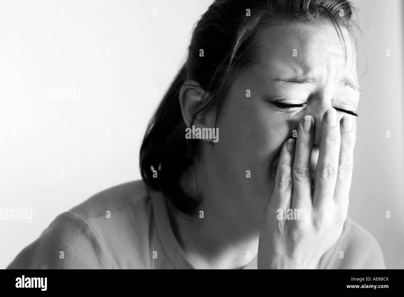 Sad sadness upset cry crying Black and White Stock Photos & Images - Alamy