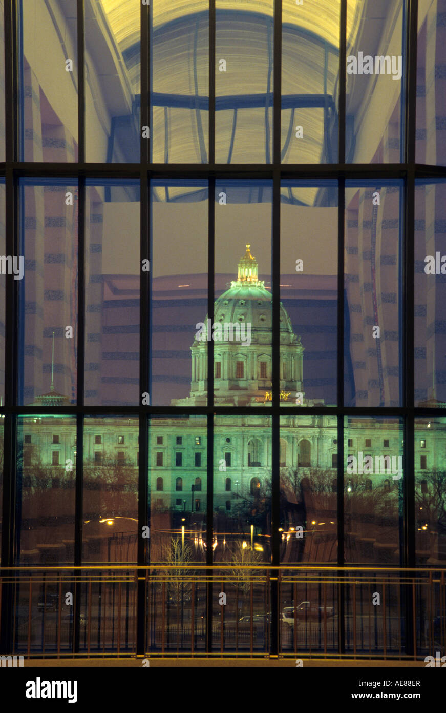 VIEW OF STATE CAPITOL THROUGH WINDOW OF MINNESOTA HISTORY CENTER. ST ...