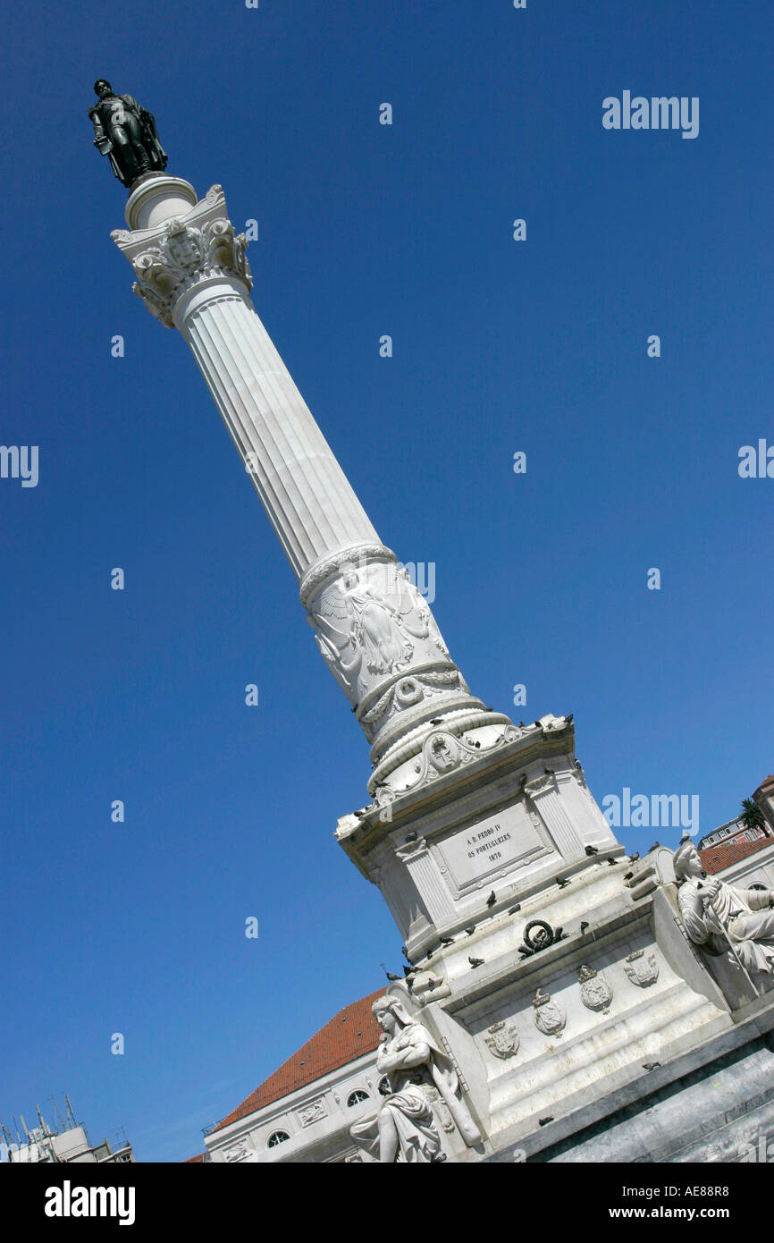 The statue of King Pedro IV in Rossio Square, Lisbon, Portugal Stock ...