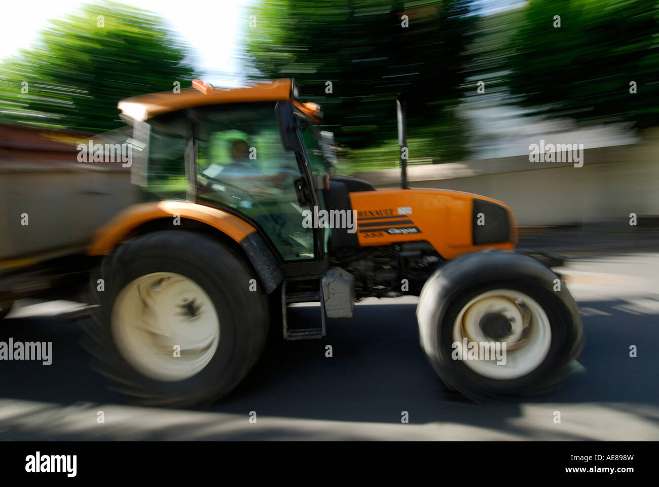 Speeding Renault tractor, Indre-et-Loire, France Stock Photo - Alamy