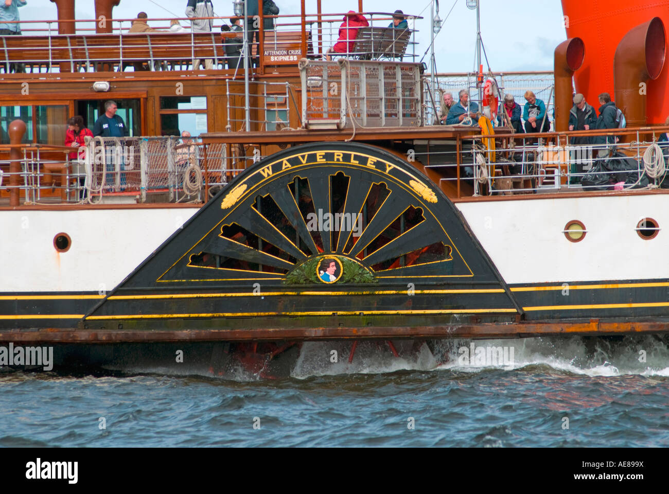 Paddle box of the Paddle Steamer Waverley as she backs away from ...