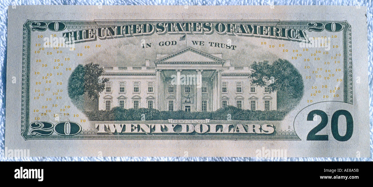 U S 20 bill back side view The new currency note has many anti ...