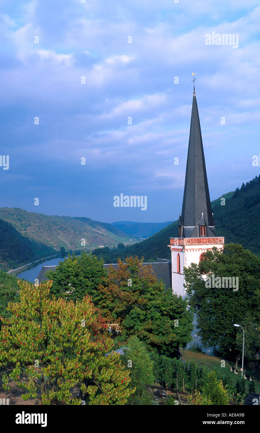 Church steeple along the Mosel River valley near Kloten Germany Stock ...