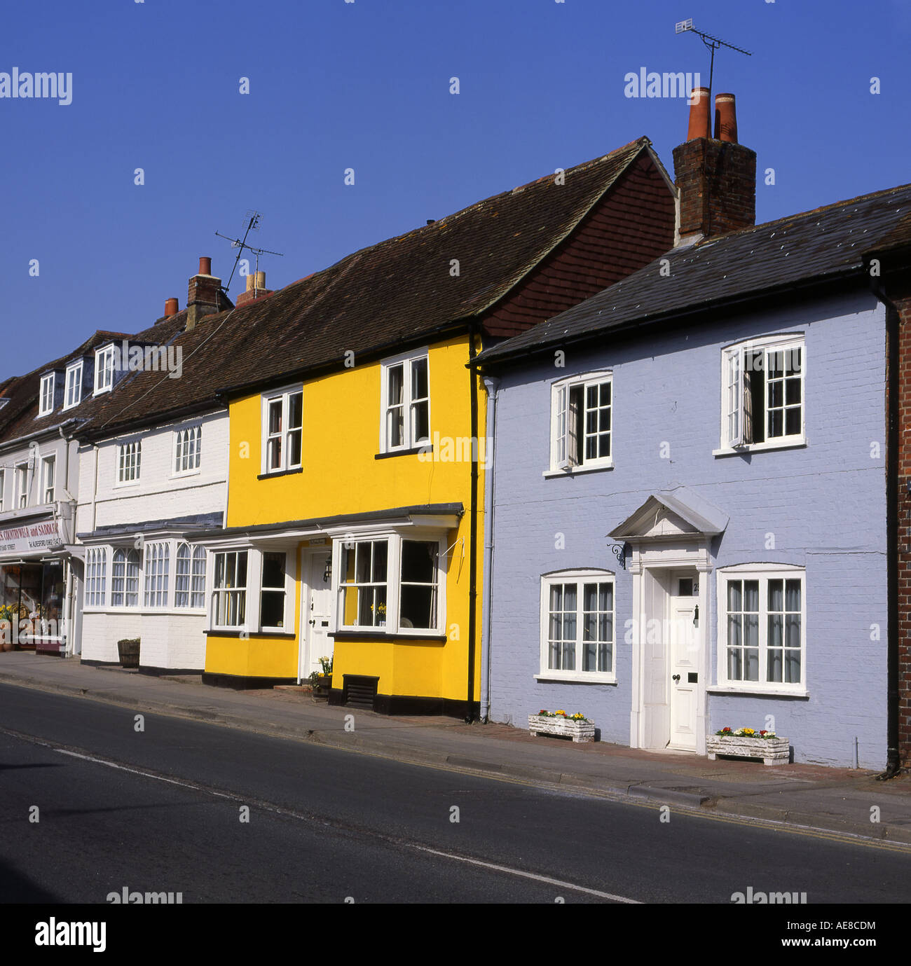 Colourful Terraced Town Houses in New Arlesford Hampshire England Stock ...
