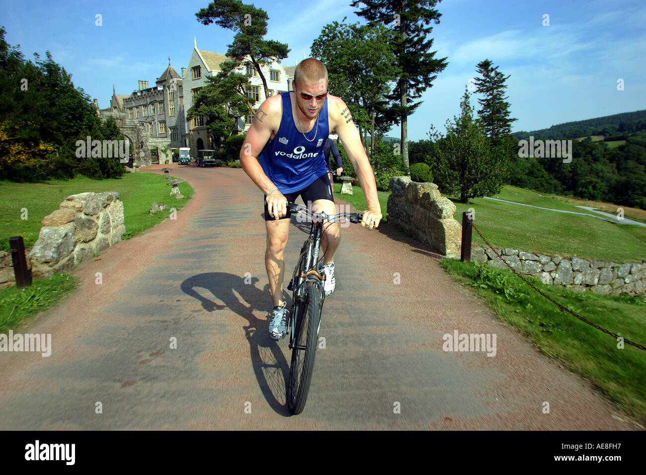 England cricketer Andrew Freddy Flintoff training at the Bovey Castle ...