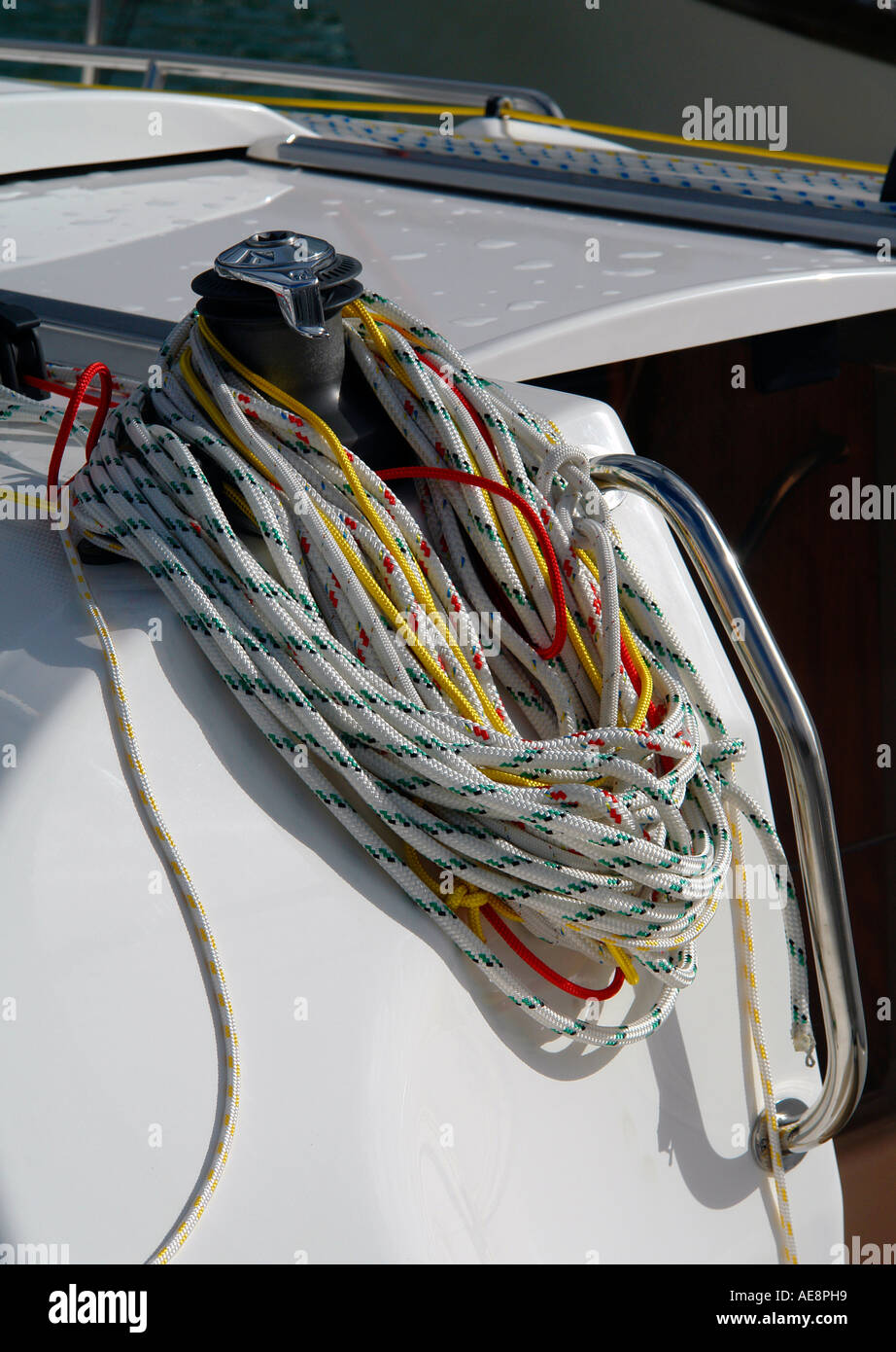 Multi-coloured ropes and lines on a sailing boat Stock Photo - Alamy