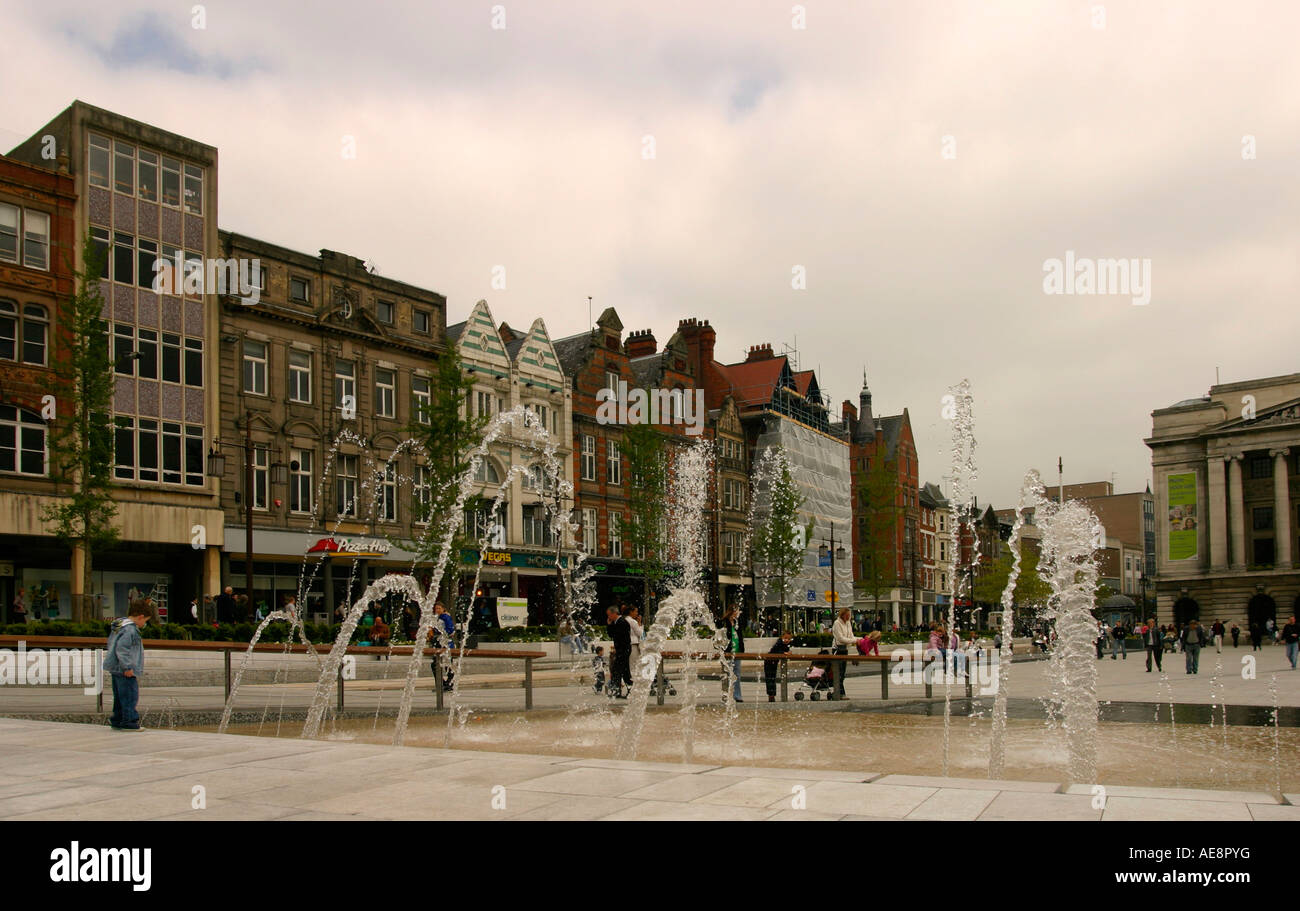 The fountains in Nottinghams new market square. Nottingham, East ...